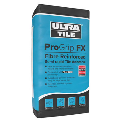 UltraTile ProGrip FX Semi-Rapid Flexible Tile Adhesive - Grey, 20kg at B&Q