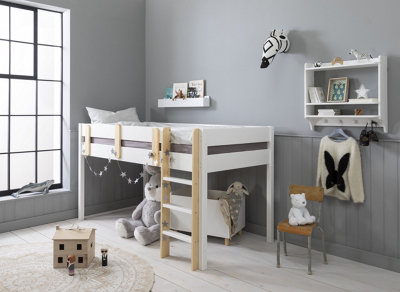 Una Midsleeper Kids Solid Wood Cabin Bed with Moro Desk in Classic White