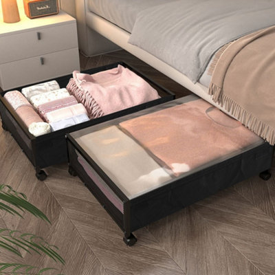 Under Bed and Sofa Storage Box with Transparent Dust Cover and Wheels