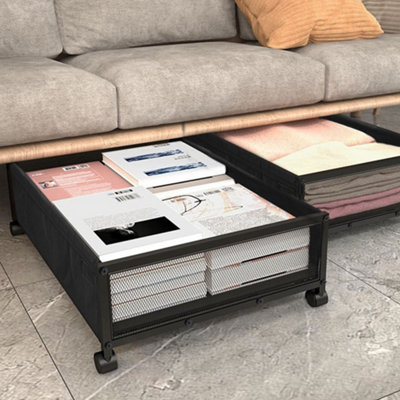 Under Bed and Sofa Storage Box with Transparent Dust Cover and Wheels