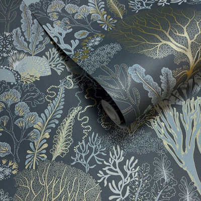 Underwater World Wallpaper Navy Blue / Gold Holden 14341