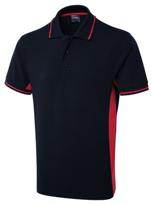 Uneek - Unisex Two Tone Polo Shirt - Navy/Red - Size S | DIY at B&Q