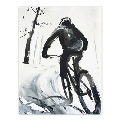Unframed Wall Art Abstract Mountain Biker Biking Winter Landscape ...
