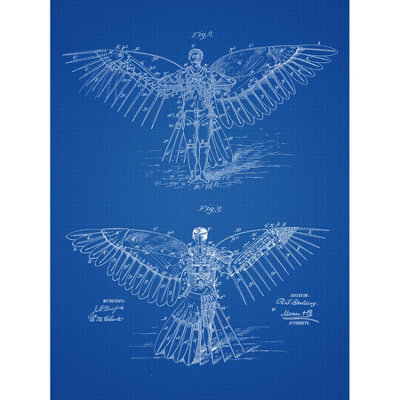 Unframed Wall Art Angel Flying Machine Front and Back Blueprint - 12X16 ...