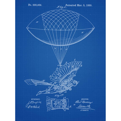 Unframed Wall Art Angel Flying Machine Side View Blueprint - 12X16 inch