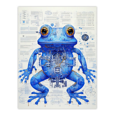 Unframed Wall Art Blue Frog Robot Hybrid Schematic Blue Futuristic ...