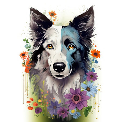 Unframed Wall Art Border Collie Dog Pict Scotland Blue Basant Face ...