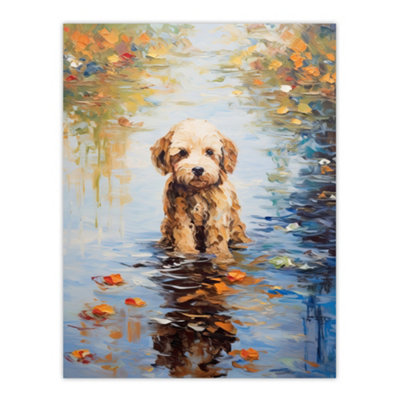 Unframed Wall Art Brown Cockapoo And Autumn Leaves In Lake Claude Monet ...