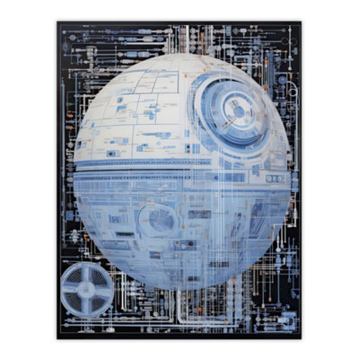 Unframed Wall Art Dark Side Engineering Death Star Schematic Blue ...