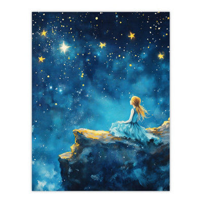 Unframed Wall Art Girl Wish Upon Star Starry Night Sky Painting - 12X16 ...