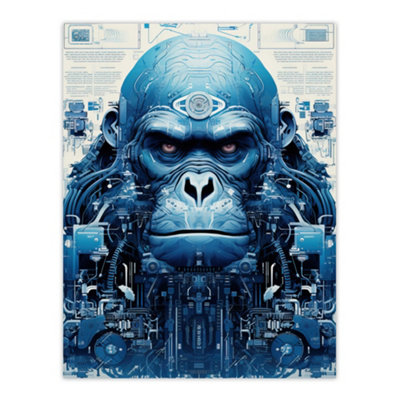 Unframed Wall Art Gorilla Army Robot Hybrid Schematic Blue Futuristic ...