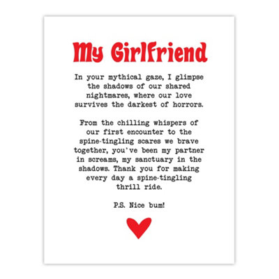 Unframed Wall Art Love Poem Horror Fan Girlfriend Romantic Poetry ...