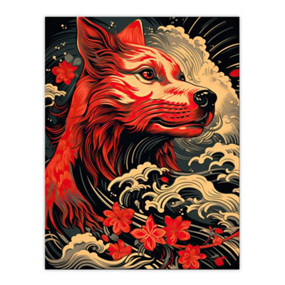 Unframed Wall Art Majestic Red Japan Sea Dog Concept Art Bold Portrait ...