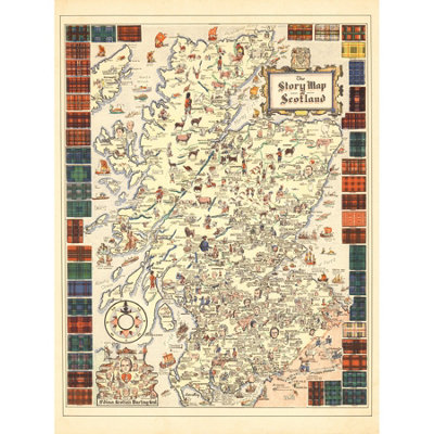 Unframed Wall Art Map Colortext 1935 Story Scotland Historic Pictorial ...