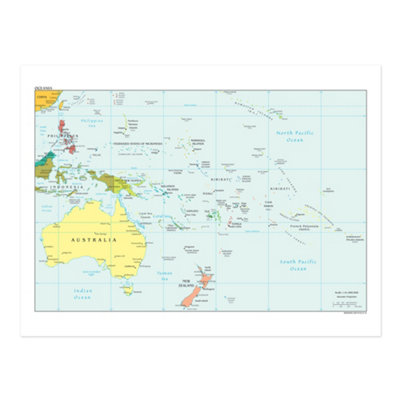 Unframed Wall Art Oceania 2012 Map Only - 12X16 inch