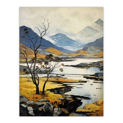 Unframed Wall Art Scottish Highlands In Autumn Painting Ochre Blue ...
