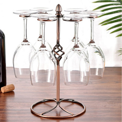 Buy UNHO Bronze Freestanding Wine Glass Holder 6-Hook Tabletop Stemware ...