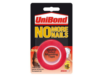 Unibond No More Nails Double Sided Tape 19mm x 1.5m 2 Pack for Home and Outdoor Projects