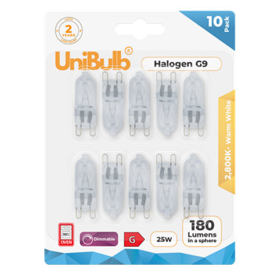 UniBulb Halogen G9 25W Capsule Bulb for Chandeliers, Ovens and Lamps ...