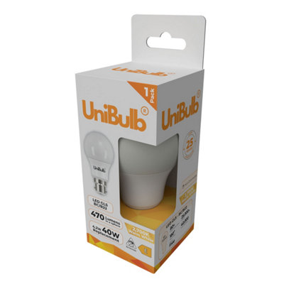 UniBulb LED GLS B22 (BC) 470lm 4.2W (Replaces 40W) 2700K (Warm White ...