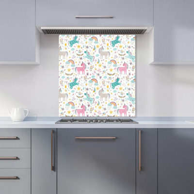 Unicorn And Rainbows Premium Glass Kitchen Splashback W600mm x H600mm
