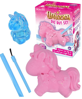 Unicorn Dig Out Toy Pink Block Hidden Blue Treasure