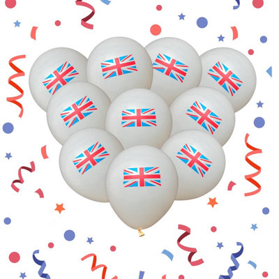 Union Jack Latex Balloons White 12 Inches for all occasions 10pcs