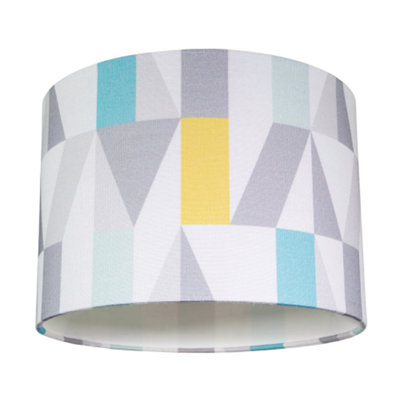 Unique Designer Geometric Linen Fabric Lamp Shade with Teal, Grey ...