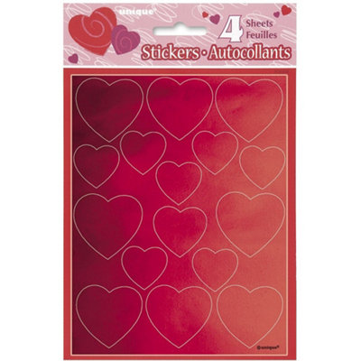 Unique Foil Hearts Sticker Sheet (Pack of 4) Red (One Size)