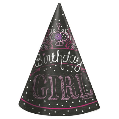 Unique Girl Sweet Birthday Party Hats (Pack of 8) Black (One Size)