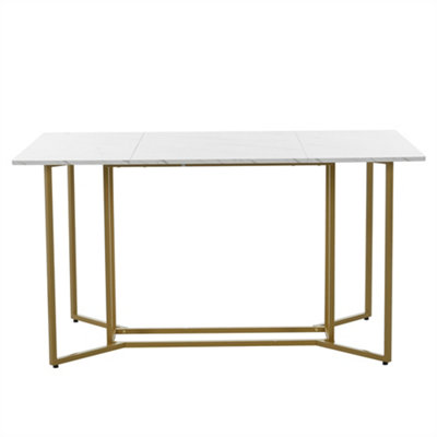 Unique Metal Frame Rectangular Dining Table in Modern Marble Pattern ...