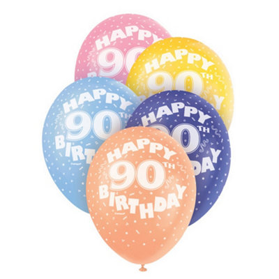 Unique Party 12 Inch 90th Birthday Balloon (Pack Of 5) Multicoloured ...