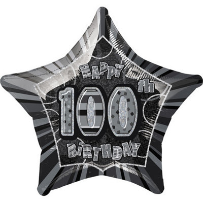 Unique Party 20 Inch Happy 100th Birthday Black Star Foil Balloon Black ...