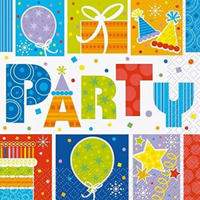 Unique Party Birthday Disposable Napkins (Pack of 16) Multicoloured ...