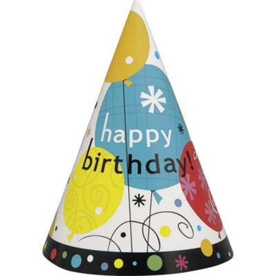 Unique Party Breezy Happy Birthday Party Hats (Pack of 8) Multicoloured ...