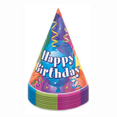 Unique Party Brilliant Birthday Party Hats (Pack of 8) Multicoloured ...