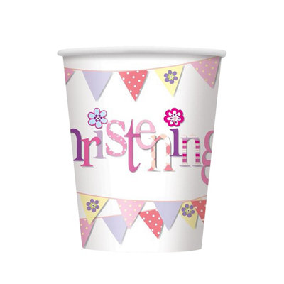 Unique Party Bunting Christening Cups Pink (270ml) | DIY at B&Q