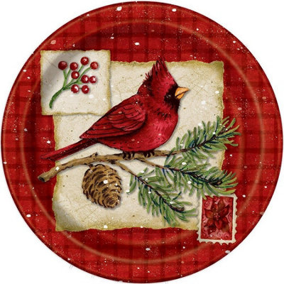 Unique Party Cardinal Christmas Party Plates (Pack of 8) Red/Brown ...