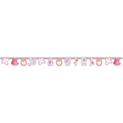 Unique Party Clothesline Its A Girl Baby Shower Banner Pink/Purple (One ...