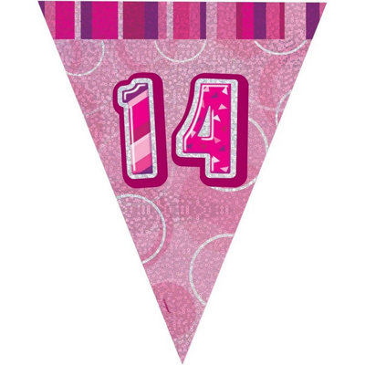 Unique Party Foil Glitz 14th Birthday Bunting Pink (One Size)
