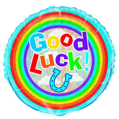 Unique Party Good Luck Round Prismatic Foil Balloon Multicoloured (One ...