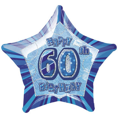 Unique Party Happy 60th Birthday Blue Star Foil Balloon Blue (One Size)