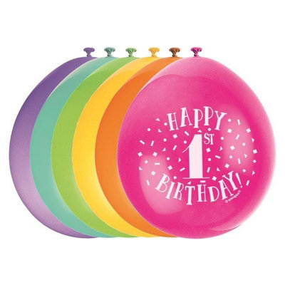Unique Party Latex 1st Birthday Balloons (Pack of 10) Multicoloured ...