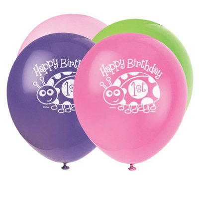 Unique Party Latex Ladybird 1st Birthday Balloons (Pack of 8) Pink/Blue ...