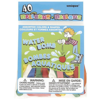Unique Party Latex Plain Water Balloons (Pack of 40) Multicoloured (One ...