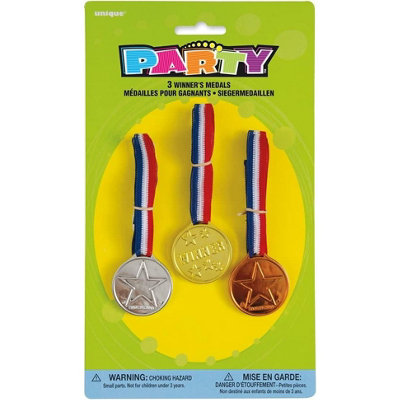Unique Party Medal (Pack of 3) Gold/Silver/Bronze (One Size)