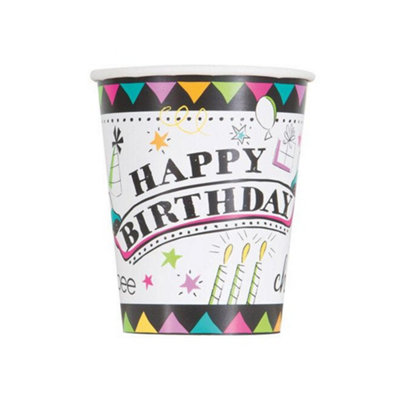 Unique Party Paper Doodle Happy Birthday Party Cup (Pack of 8) White ...