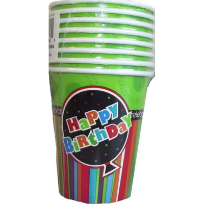 Unique Party Paper Striped Birthday Party Cup (Pack of 8) Multicoloured ...