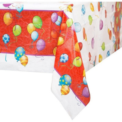 Unique Party Plastic Balloons Birthday Tablecloth White/Red (One Size)