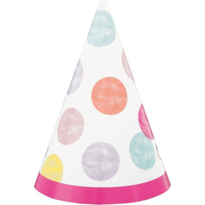 Unique Party Polka Dot 1st Birthday Party Hats (Pack of 8) White/Pink ...